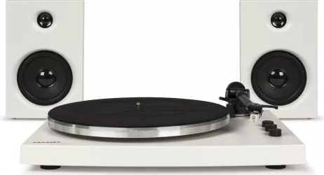 Crosley T150 cu Boxe Externe 30W Bluetooth Brat aluminiu AUX Alb la CEL.ro