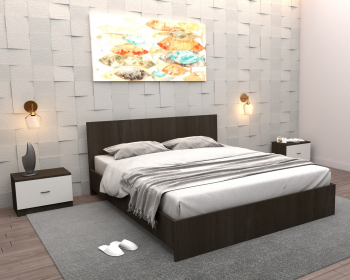 Pat Dublu + Saltea + Noptiere 160 cm x 200 cm wenghe la CEL.ro