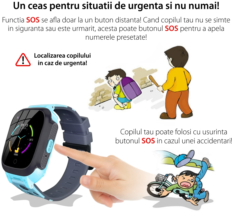 Ceas SmartWatch Pentru Copii Motto LT25 Negru cu Localizare GPS ...
