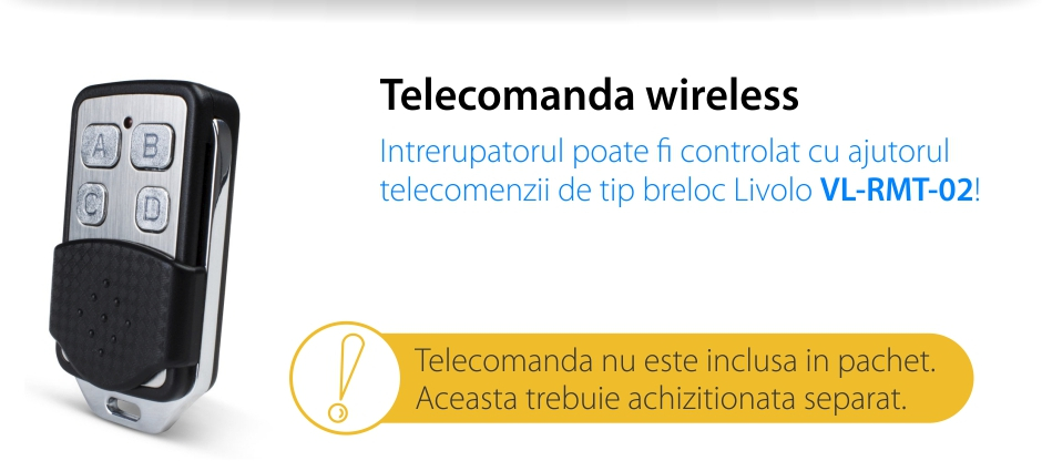 Intrerupator Dublu Wireless cu Touch Livolo din Sticla Securizata Alb