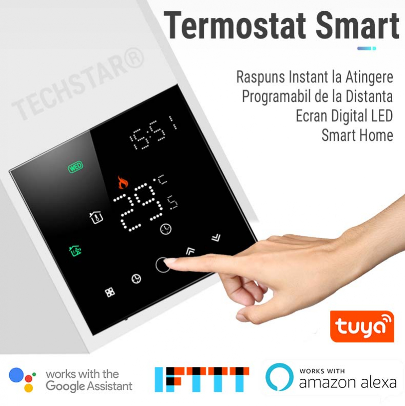 Termostat Techstar® Smart TH-10W Wireless 16A 3500W Google Home Alexa Tuya - cel.ro