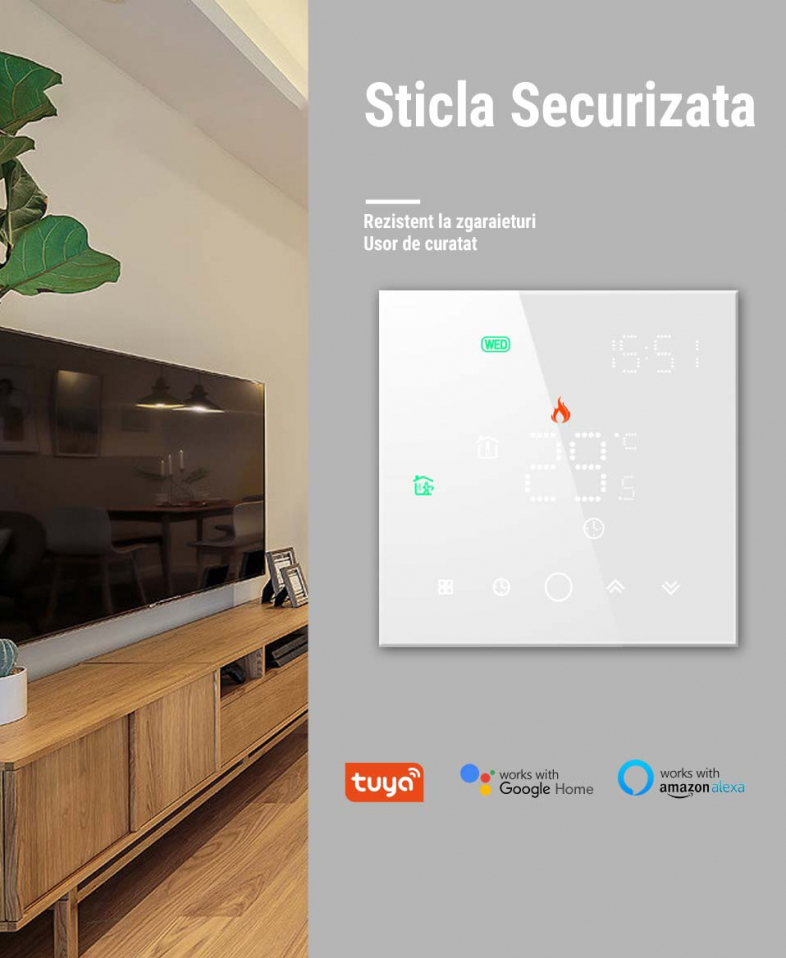 Termostat Techstar® Smart TH-10W Wireless 16A 3500W Google Home Alexa Tuya - cel.ro