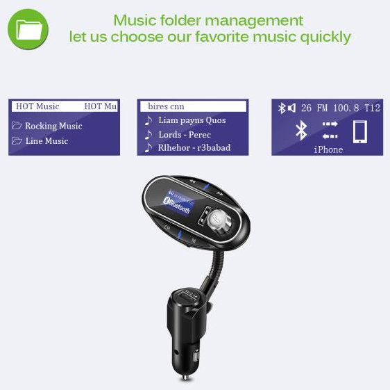 Modulator FM Auto Transmitator T12 Hands Free cu Bluetooth 3.0 Aux Dual ...