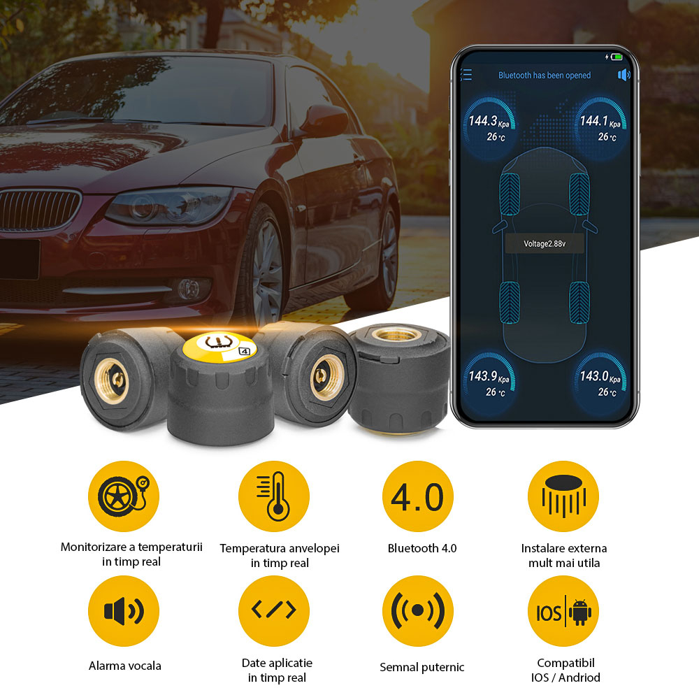 Sistem de monitorizare a presiunii in anvelope BLE TPMS Bluetooth 4.0 ...