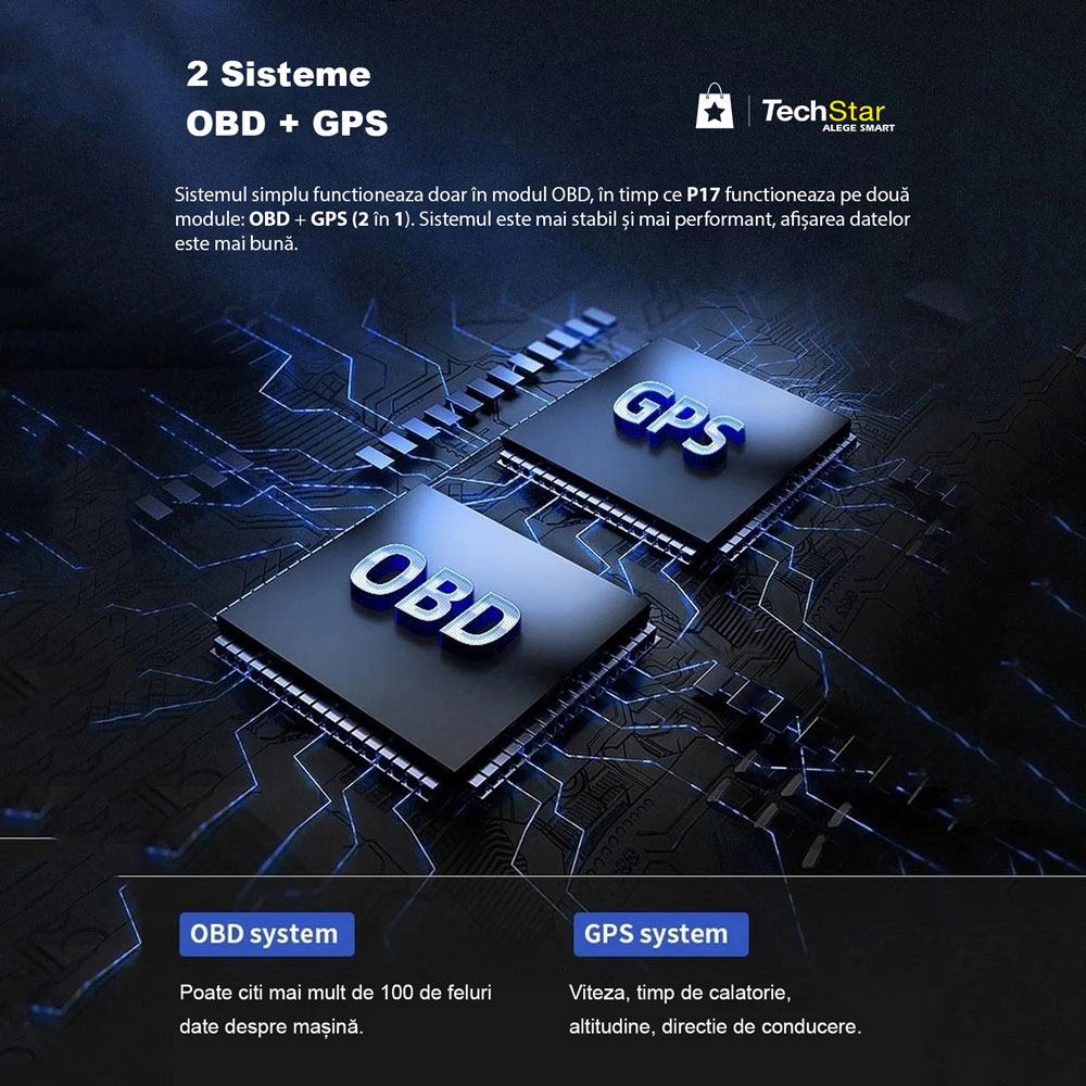 Aparat diagnosticare si afisaj informatii bord Head Up Display Techstar® OBD - cel.ro