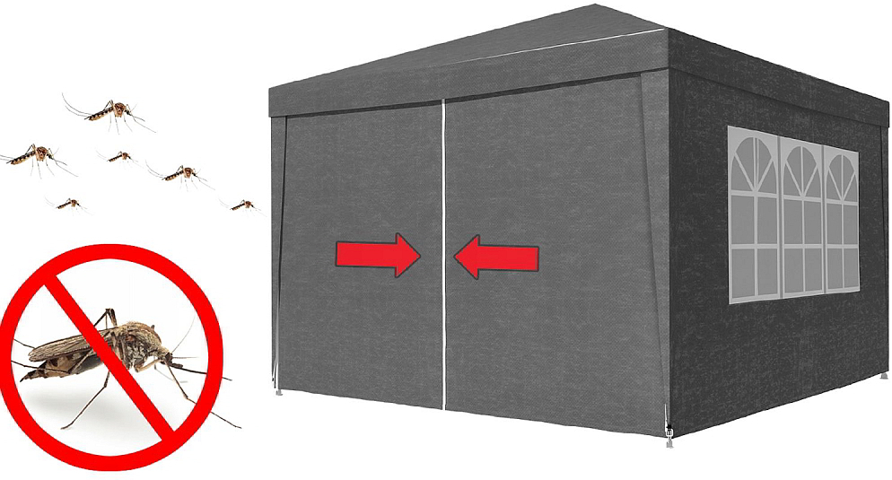 Cort Pavilion Gri 3x3 m cu Pereti Laterali si Ferestre pentru Petrecere