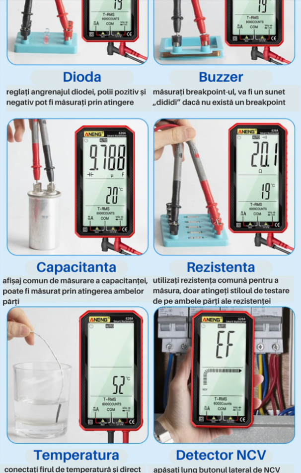 Multimetru digital ANENG 620A Avertizare Detectie automata Masoara la CEL.ro