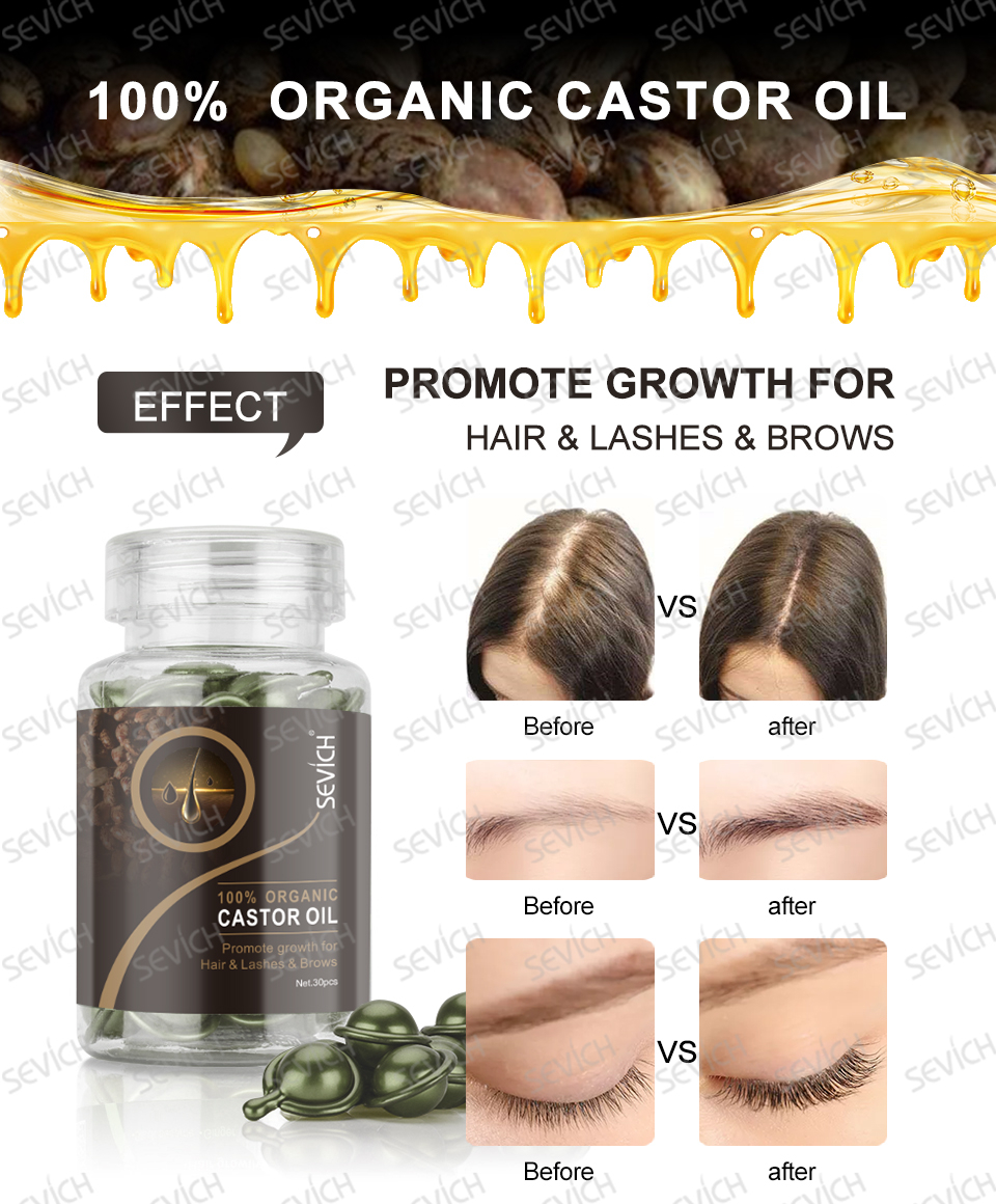 Capsule pentru crestere par gene si sprancene 100 Organic Ulei de ricin ...