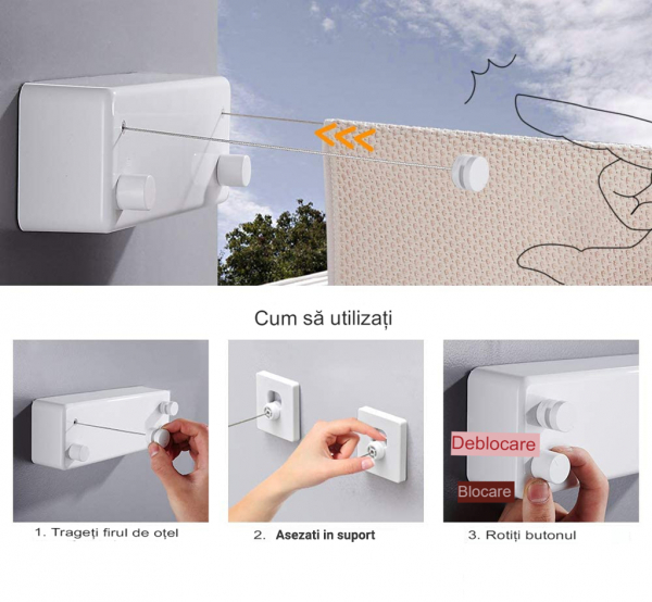 Uscator de rufe cu sfoara dubla retractabila GlowforHome montabil pe ...