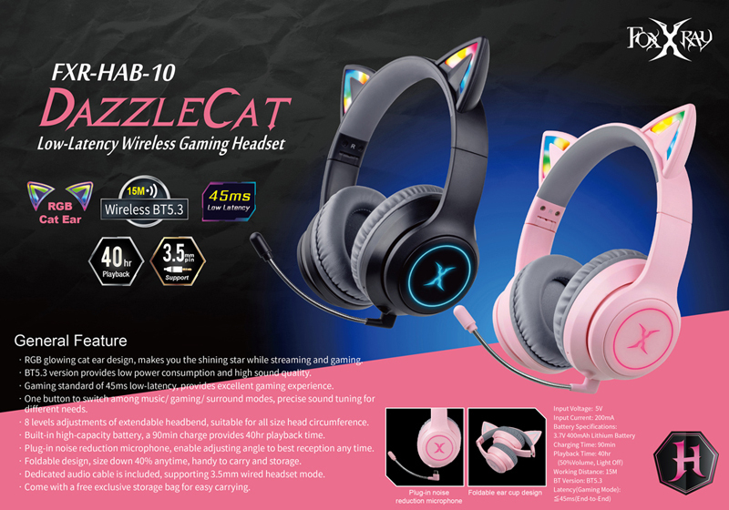 Casti Gaming FoxXray HAB-10 DazzleCat Black COFXRHAB10DZCATBK - cel.ro