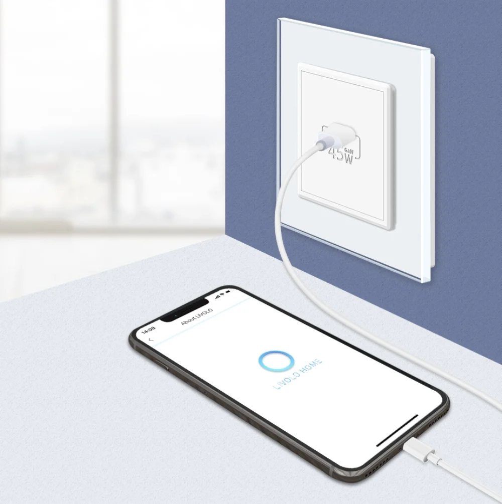 Priza USB Type-C Livolo cu Rama din Sticla Negru VL-FCUC-2BP-12 - cel.ro