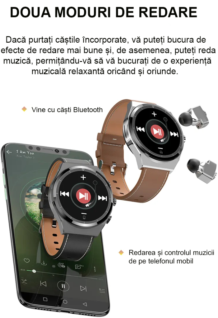 Ceas Smartwatch 2in1 cu CASTI Wireless Ecran tactil de 1.28 inch ...