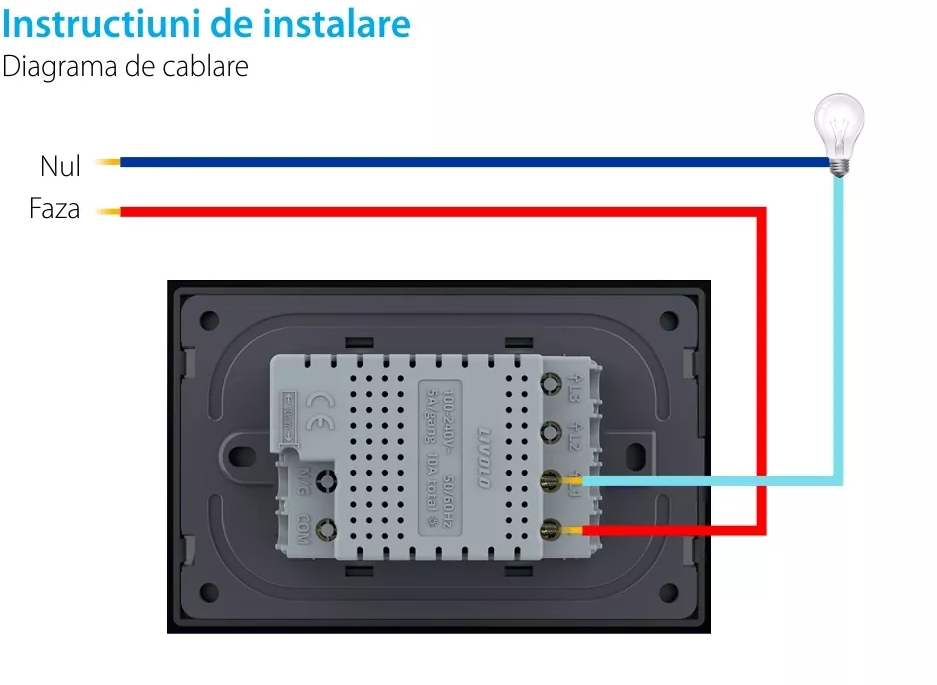Intrerupator simplu wireless cu touch Livolo VL-FC1R-3G-12 din sticla ...