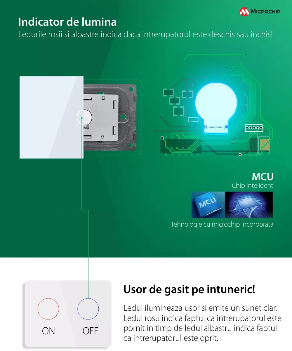 Intrerupator simplu wireless cu touch Livolo VL-FC1R-3G-12 din sticla ...