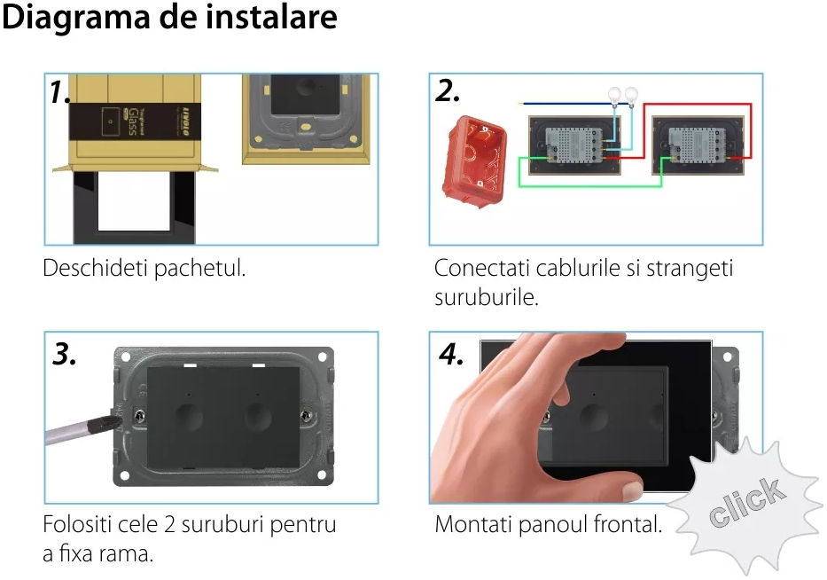 Intrerupator dublu cap scara-cap cruce Livolo wireless cu touch rama ...