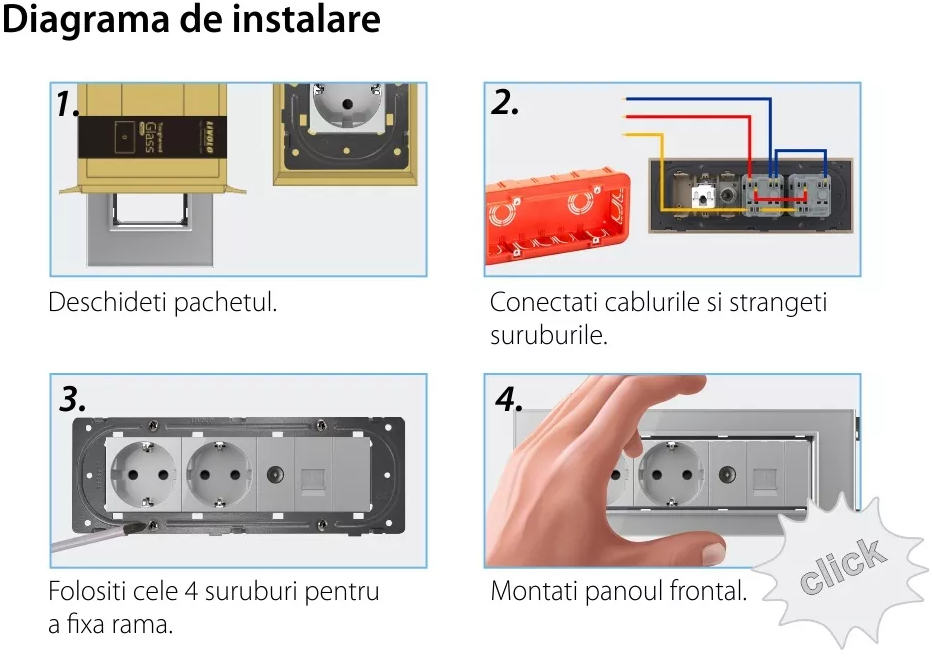Priza Tripla cu Blank Livolo cu Rama din Sticla 2 Prize Schuko+TV ...