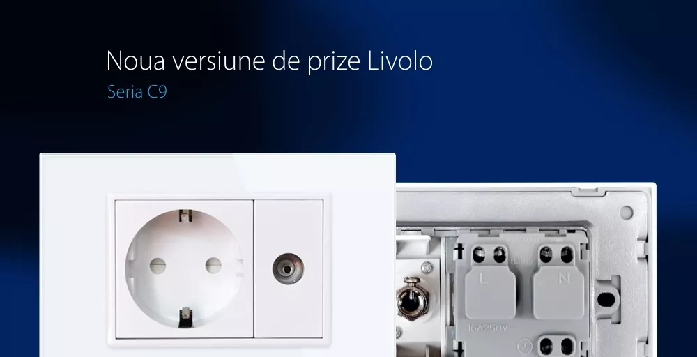 Priza simpla Schuko + TV Livolo din rama de sticla Alb vl-c9c1eu1v-11