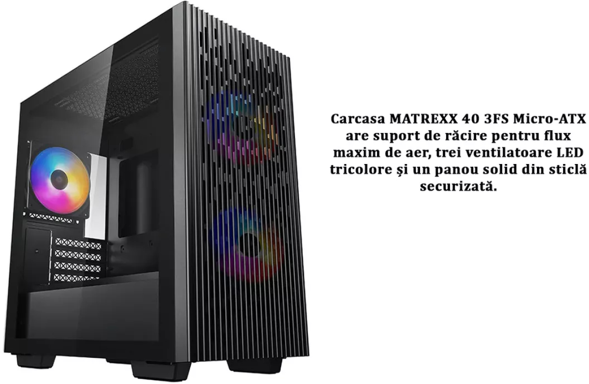 Carcasa Deepcool MATREXX 40 3FS Middle Tower Tempered Glass Negru - cel.ro