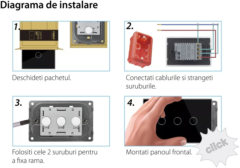 Intrerupator triplu cap scara cruce cu touch Livolo VL-FC3S-3G-12 din ...