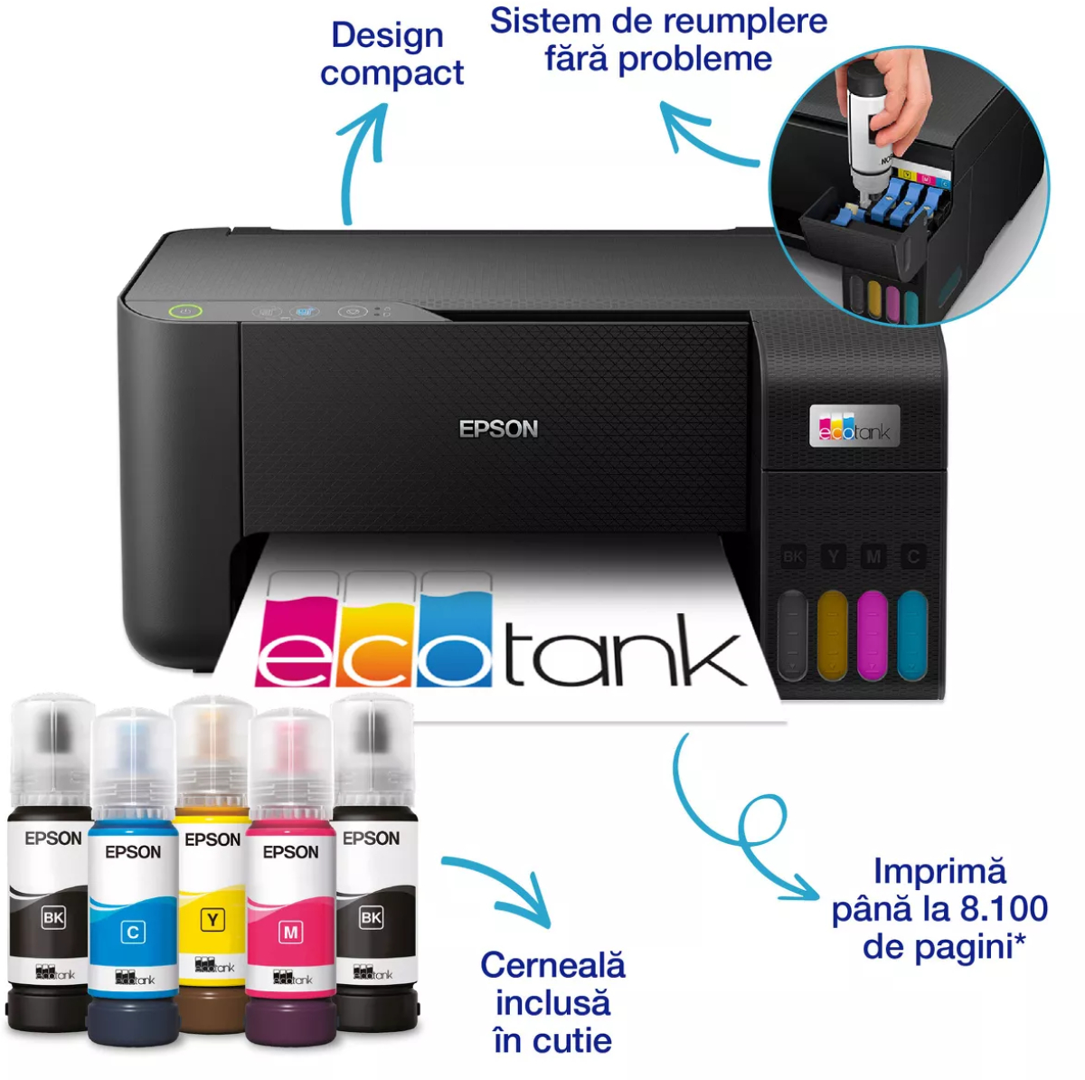 Multifunctional inkjet color Epson EcoTank CISS L3230 CISS A4 Resigilat ...