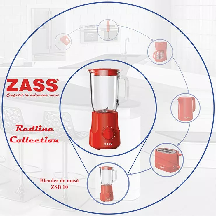 Blender de masa Zass ZSB 10 RL Red Line 500W 1.5L 5 trepte de viteza ...