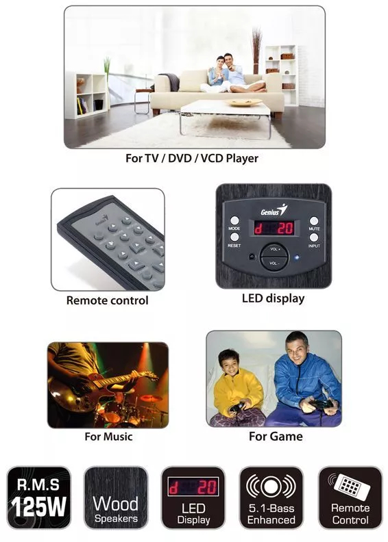 Boxe Genius SW-HF 5.1 4500 125W RMS Wood 31730979100 - cel.ro