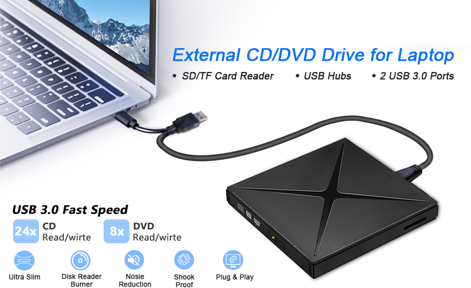 Unitate DVD CD RW externa portabila Axeloni ® Port Usb-C Hub USB 3.0 ...