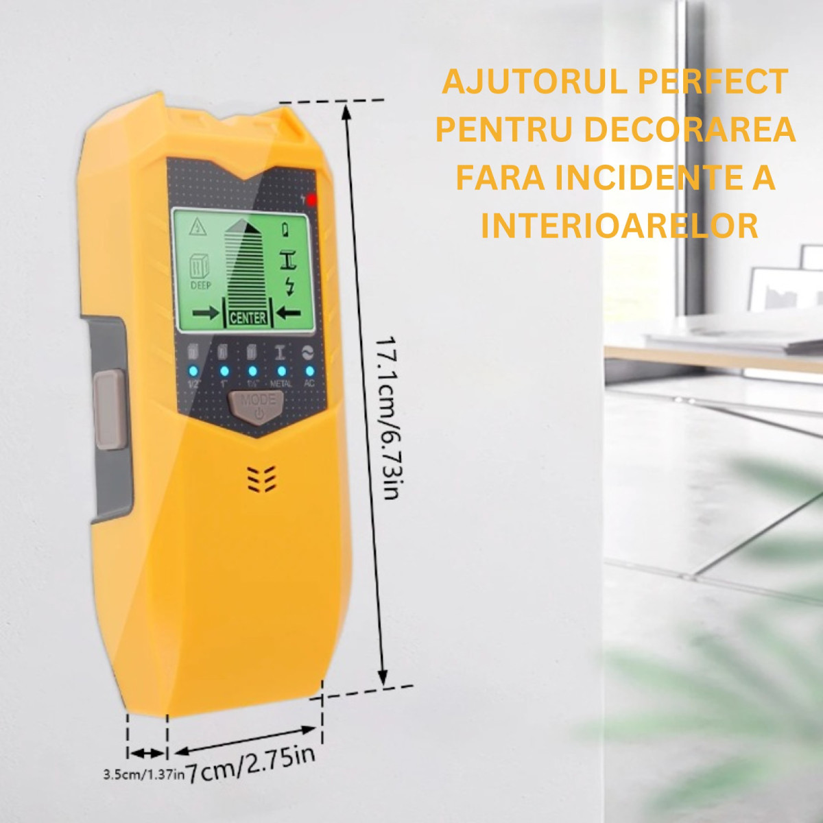 Detector 5-in-1 Scaner de Perete Localizare Cabluri Electrice Metale Lemn