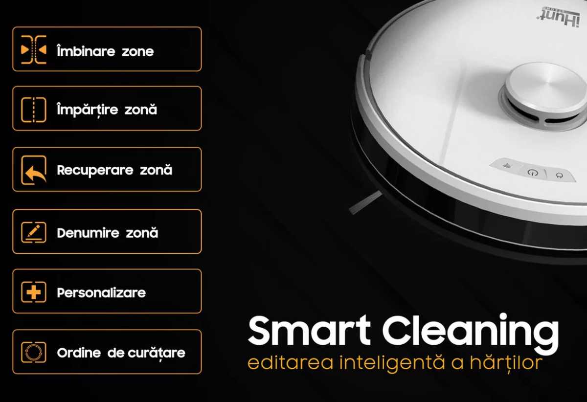 Robot aspirare iHunt Robo Clean PRO cu iHunt 28W 0.6l Home App Alb - cel.ro