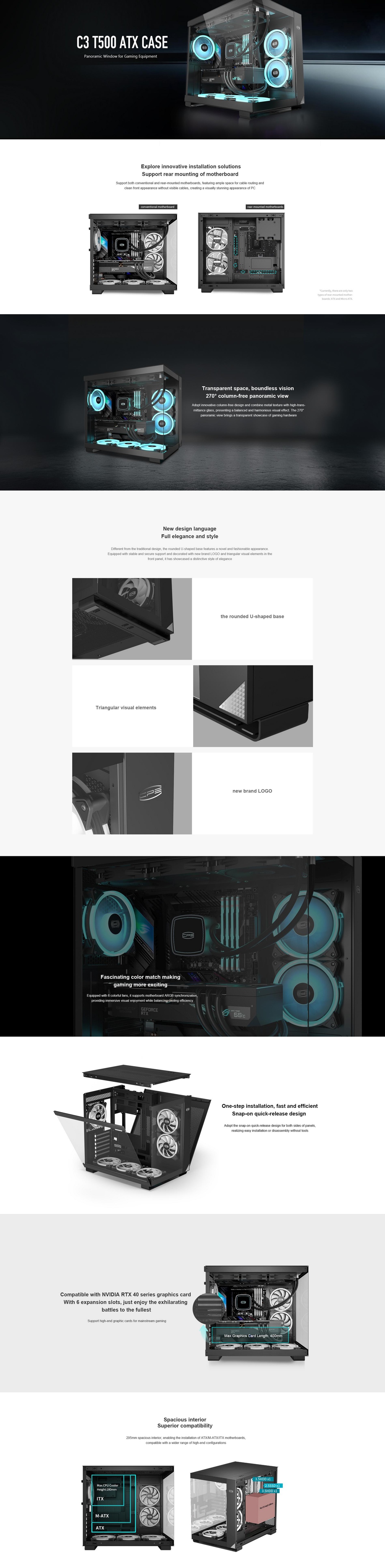 Carcasa Acvariu Gaming PcCOOLER C3 T500 ARGB BK Middle Tower 6 ventilatoare