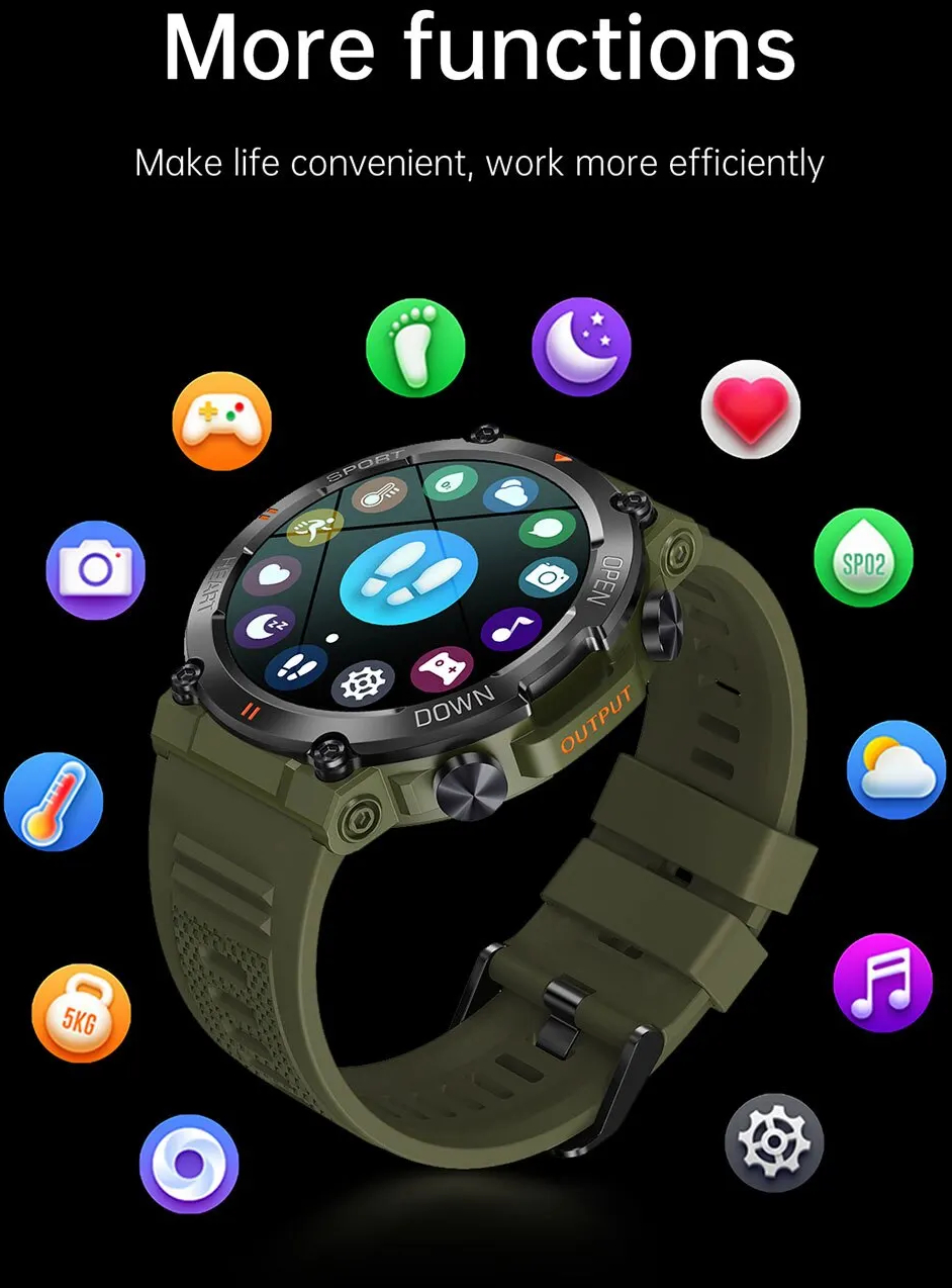 Ceas smartwatch barbati TIO® Pro Combat 1.4 inch IPS HD apel bluetooth ...