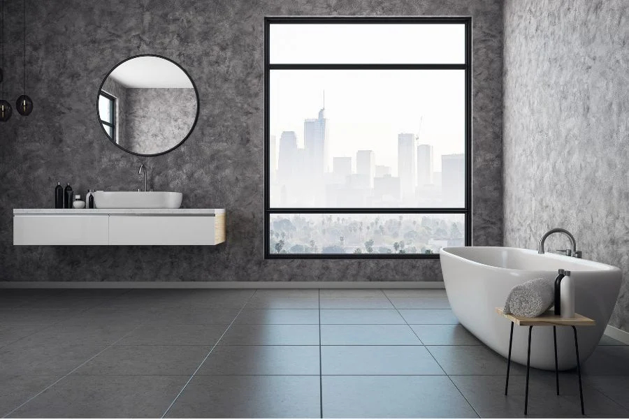 Oglinda de perete rama metalica rotunda culoarea neagra 75 cm paea ...