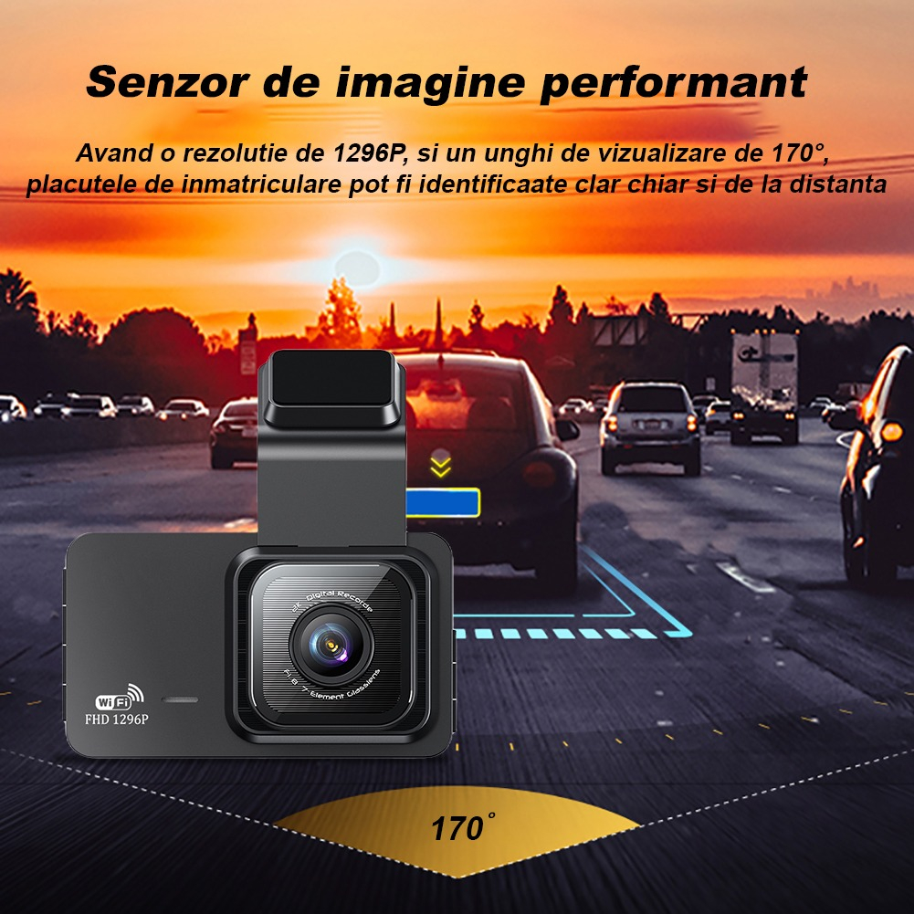 Camera Auto de bord DVR Wi-Fi Full HD 1296P Vichema® fata si spate ...