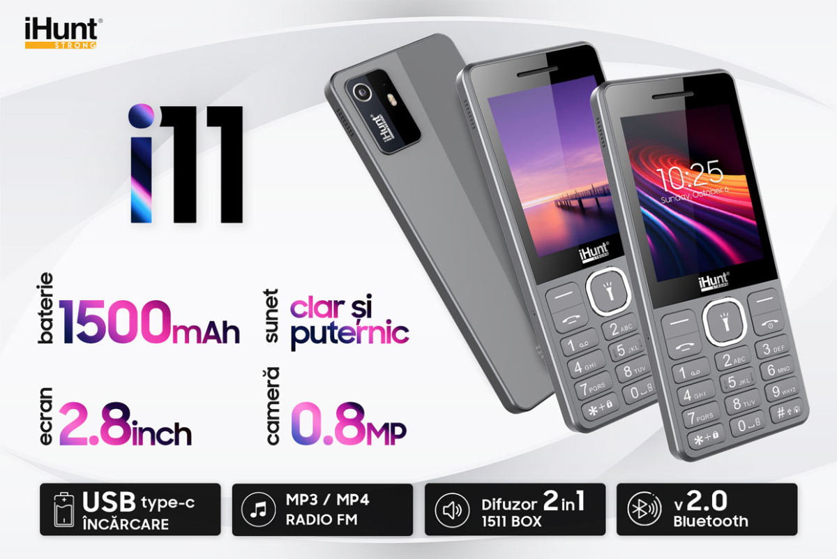 Telefon mobil iHunt i11 2.8 inch QVGA Dual SIM 32MB 1300 mAh Silver ihunt-i11 - cel.ro