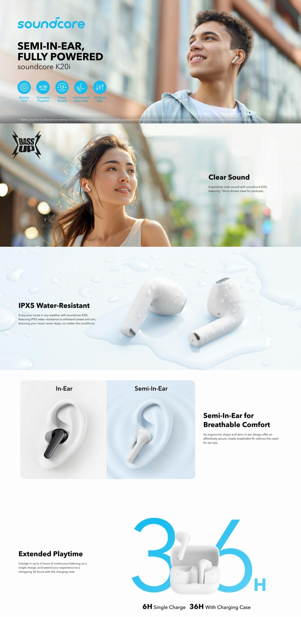 Casti wireless Semi-in-Ear Anker Soundcore K20i Autonomie 36 ore IPX5 ...