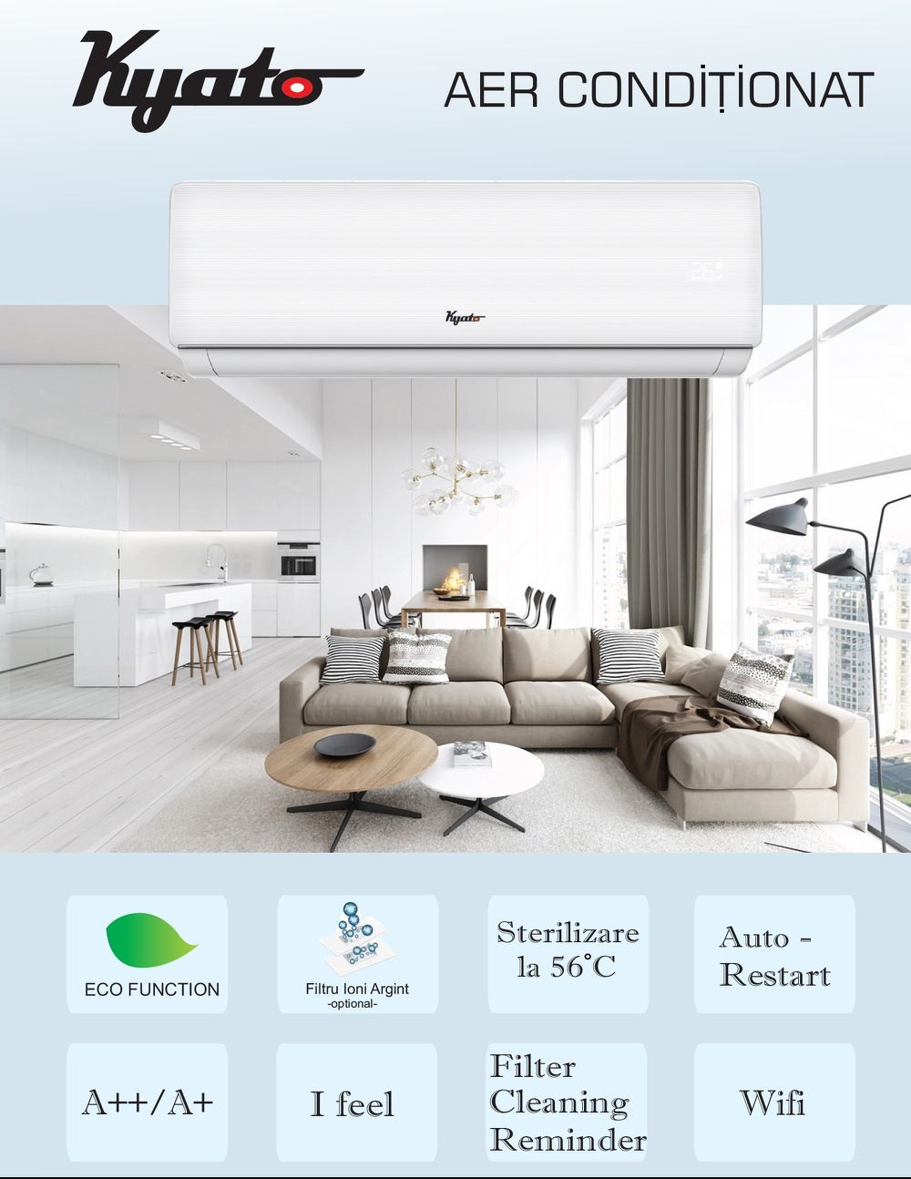 Aparat de aer conditionat Kyato - 12R32 XN-WiFi Clasa A++ 12.000BTU ...