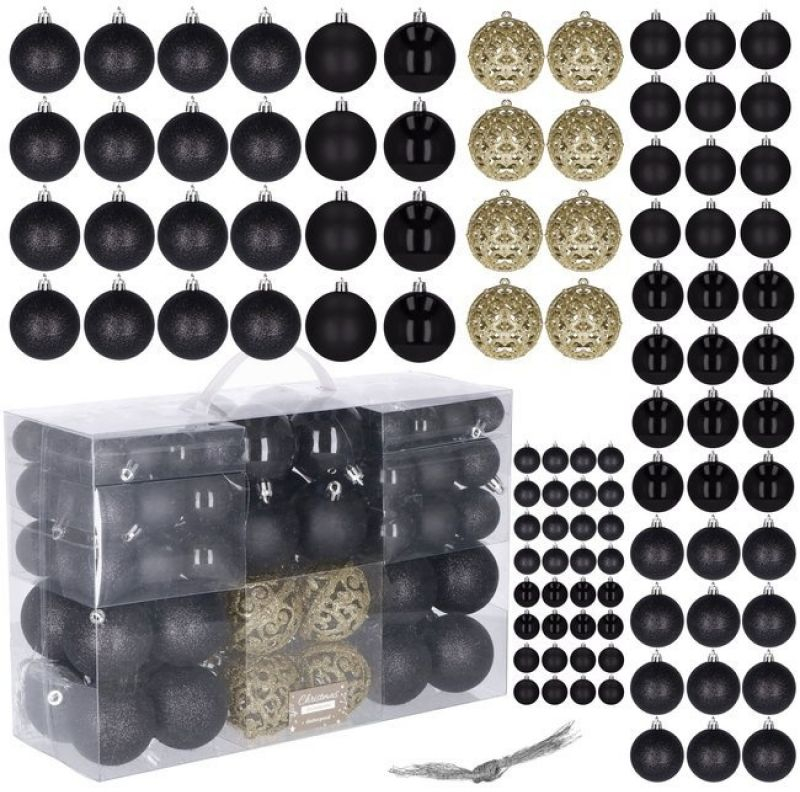 Set 100 globuri de Craciun diverse marimi si forme negru xf05_528050136