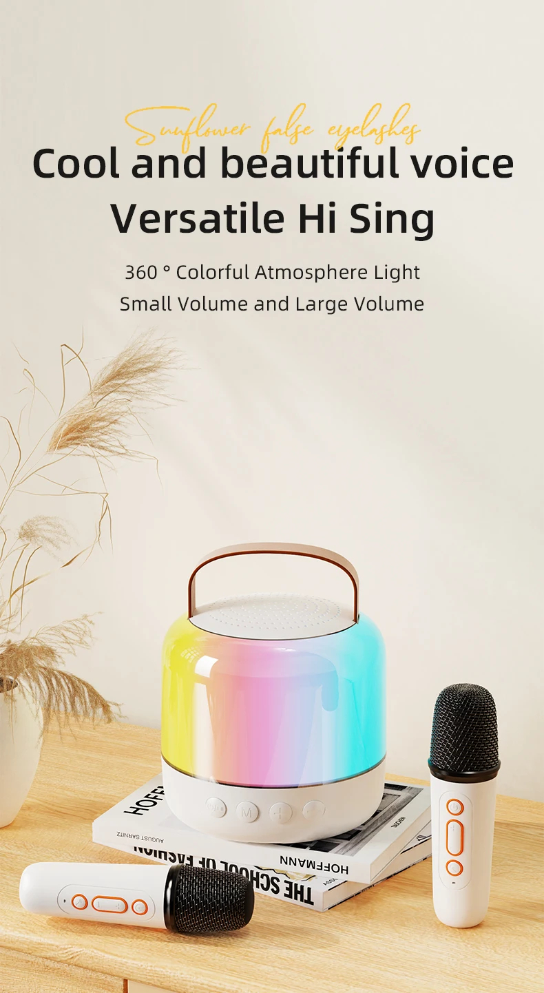 Boxa Mini Karaoke Basix cu 2 Microfoane Wireless Sistem Portabil pentru ...