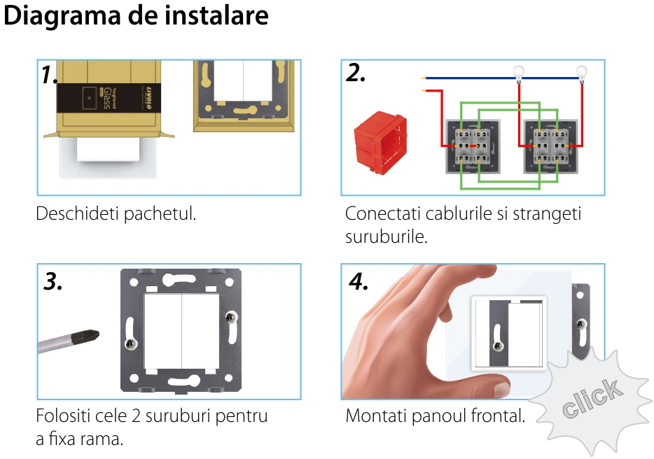 Intrerupator Simplu Mecanic Cap Scara 2 Module LIVOLO cu Rama din ...