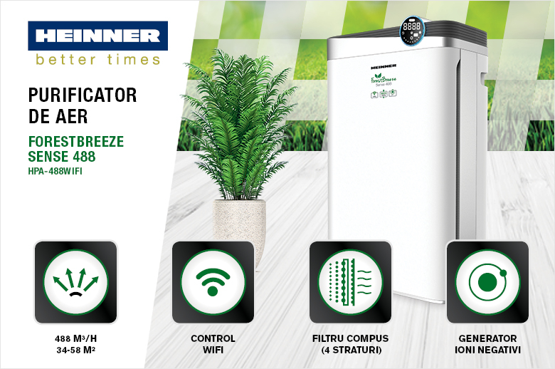 Purificator de aer Heinner HPA-488WIFI CADR 488m³ /h 3458m ² Control