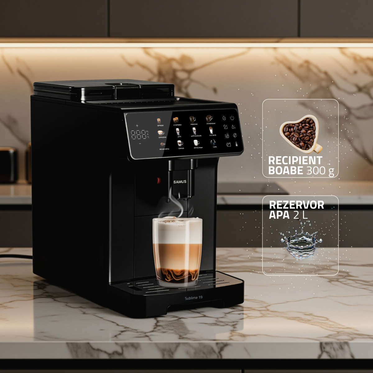Espressor automat Samus Sublime 19 1400W 19 bari Rezervor apa detasabil ...