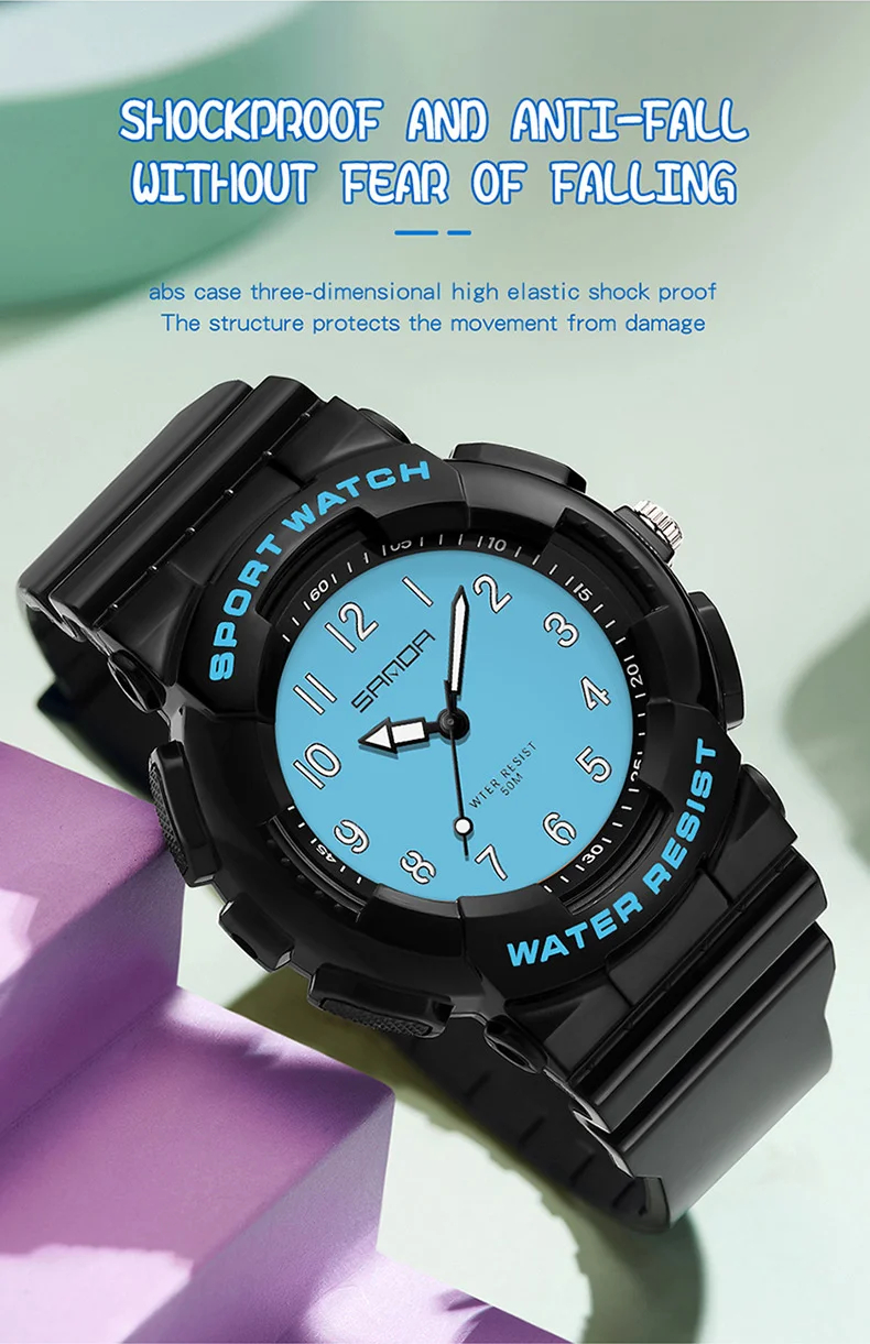 Ceas Copii Sanda 6094 Verde &ndash Design Sport Analog Rezistent la Socuri