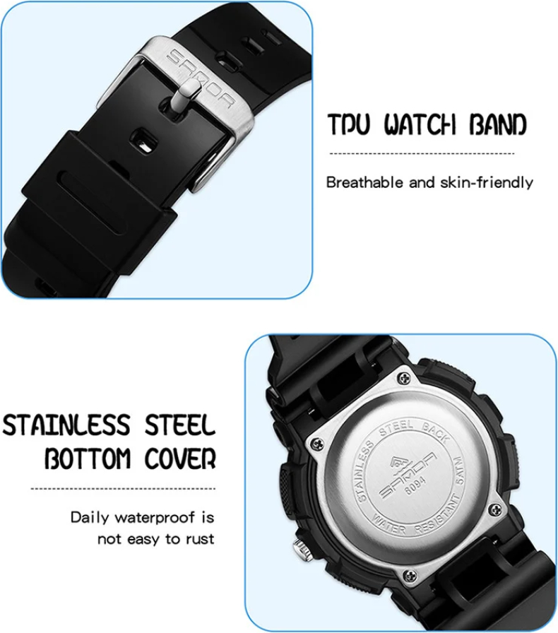 Ceas Copii Sanda 6094 Verde &ndash Design Sport Analog Rezistent la Socuri