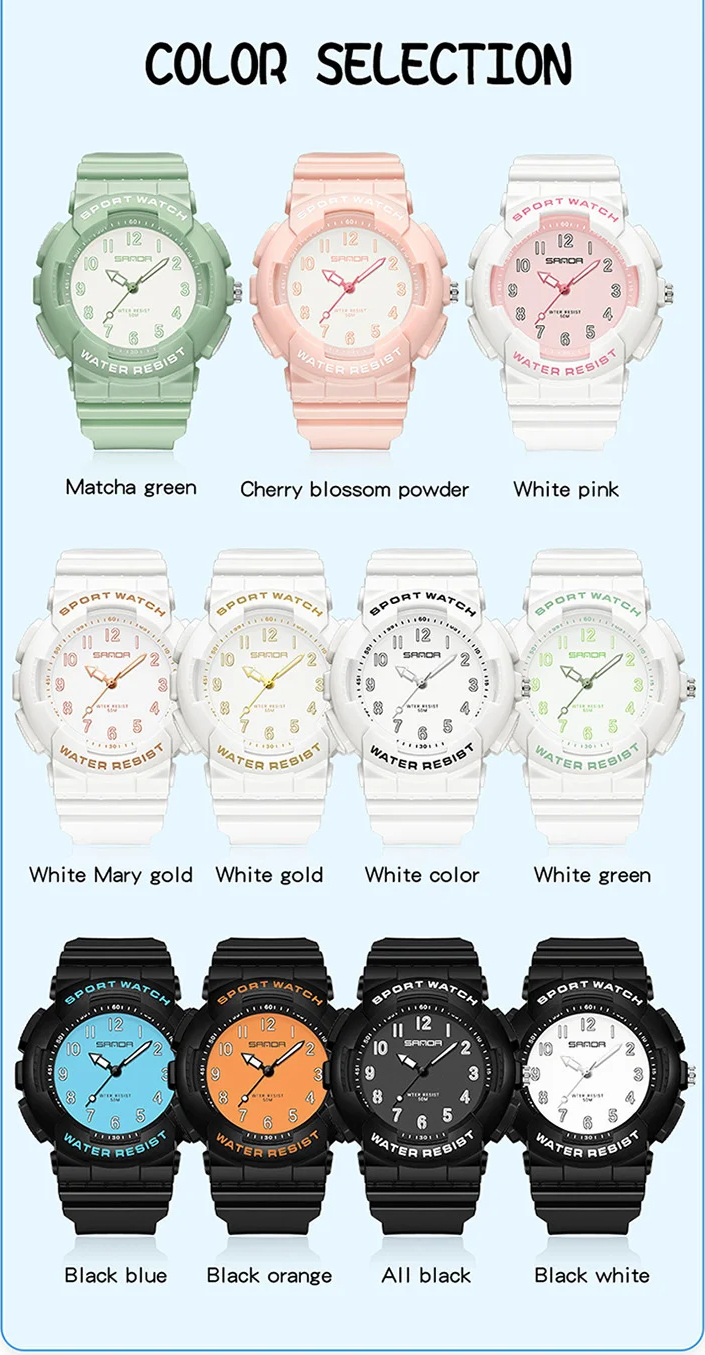 Ceas Copii Sanda 6094 Verde &ndash Design Sport Analog Rezistent la Socuri