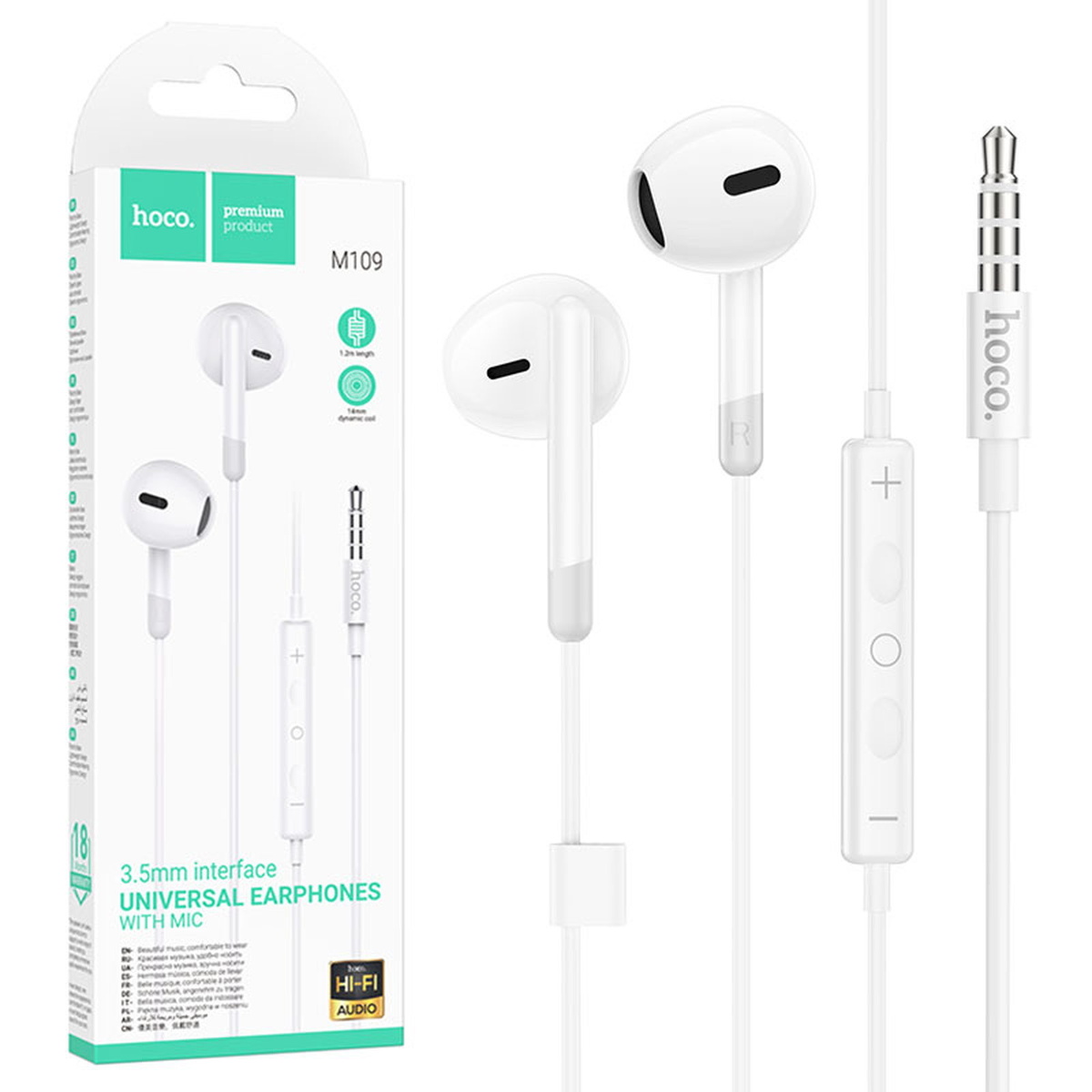 Casti Audio cu Fir si Microfon Hoco M109 1m Jack 3.5mm - Alb