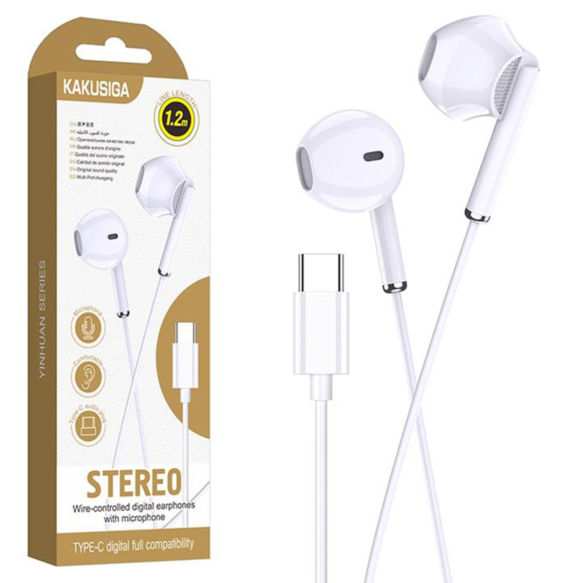 Casti Audio cu Fir si Microfon Kakusiga KSC-1295 1m Tip-C - Alb