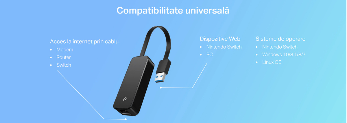 Adaptor retea TP-Link UE306 port USB 3.0 Negru la CEL.ro