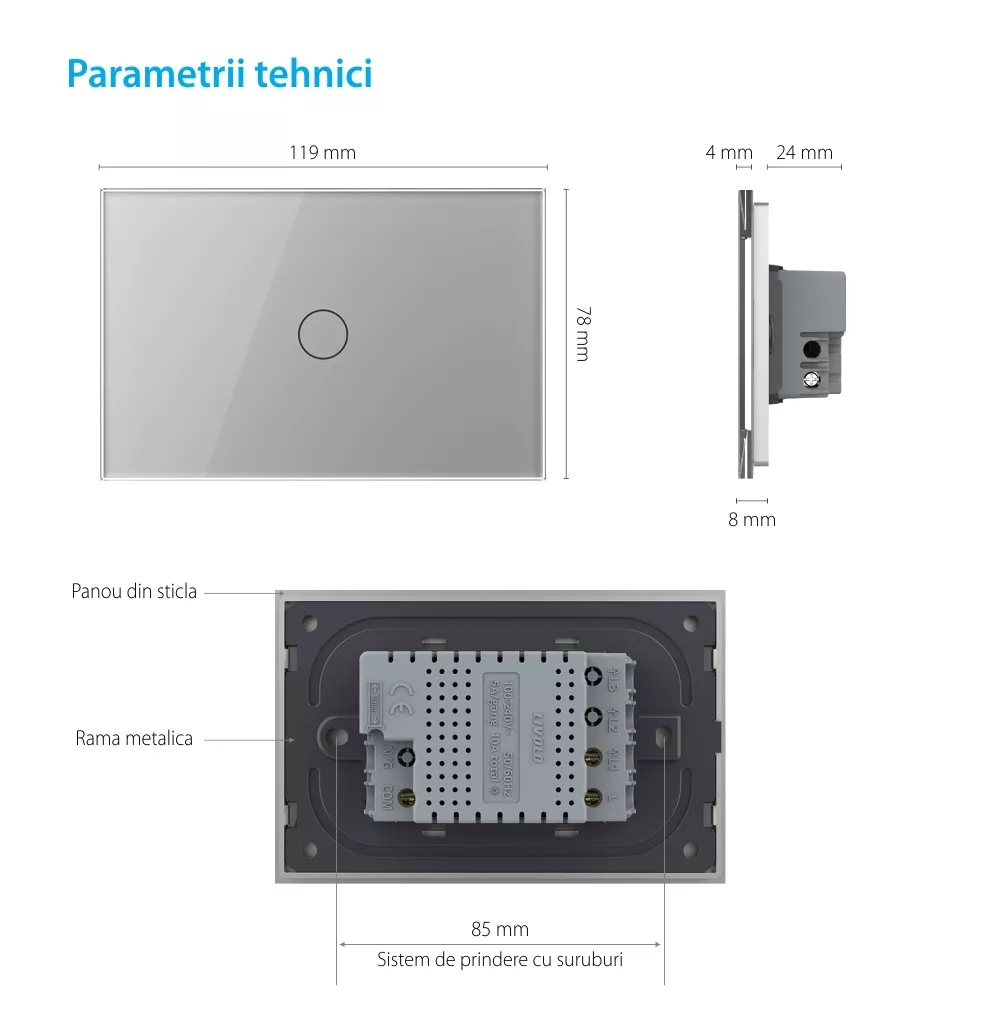 Intrerupator simplu cap scara-cap cruce Livolo touch din sticla ...