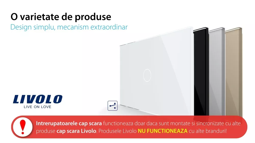 Intrerupator simplu cap scara-cap cruce Livolo touch din sticla ...