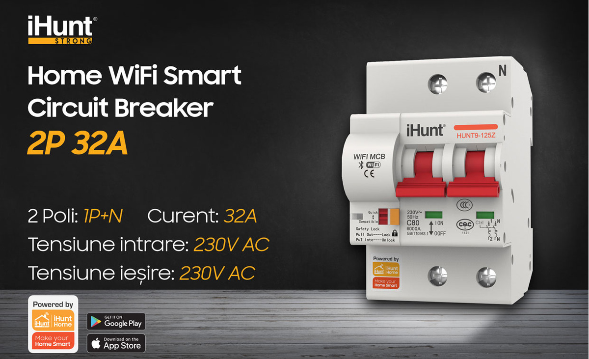 IHunt Home WIFI Smart Circuit Breaker 2P 32A la CEL.ro